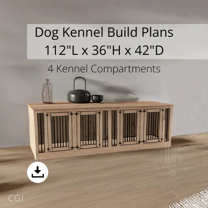 4 Dog Kennel Plans - Quadruple Compartment Crate Furniture Build DIY ...