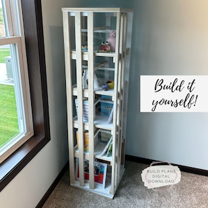 DIY Bookshelf Plans, 5-tier Rotating Bookcase, Woodworking Plans, Book ...