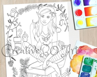 girl elf coloring sheet