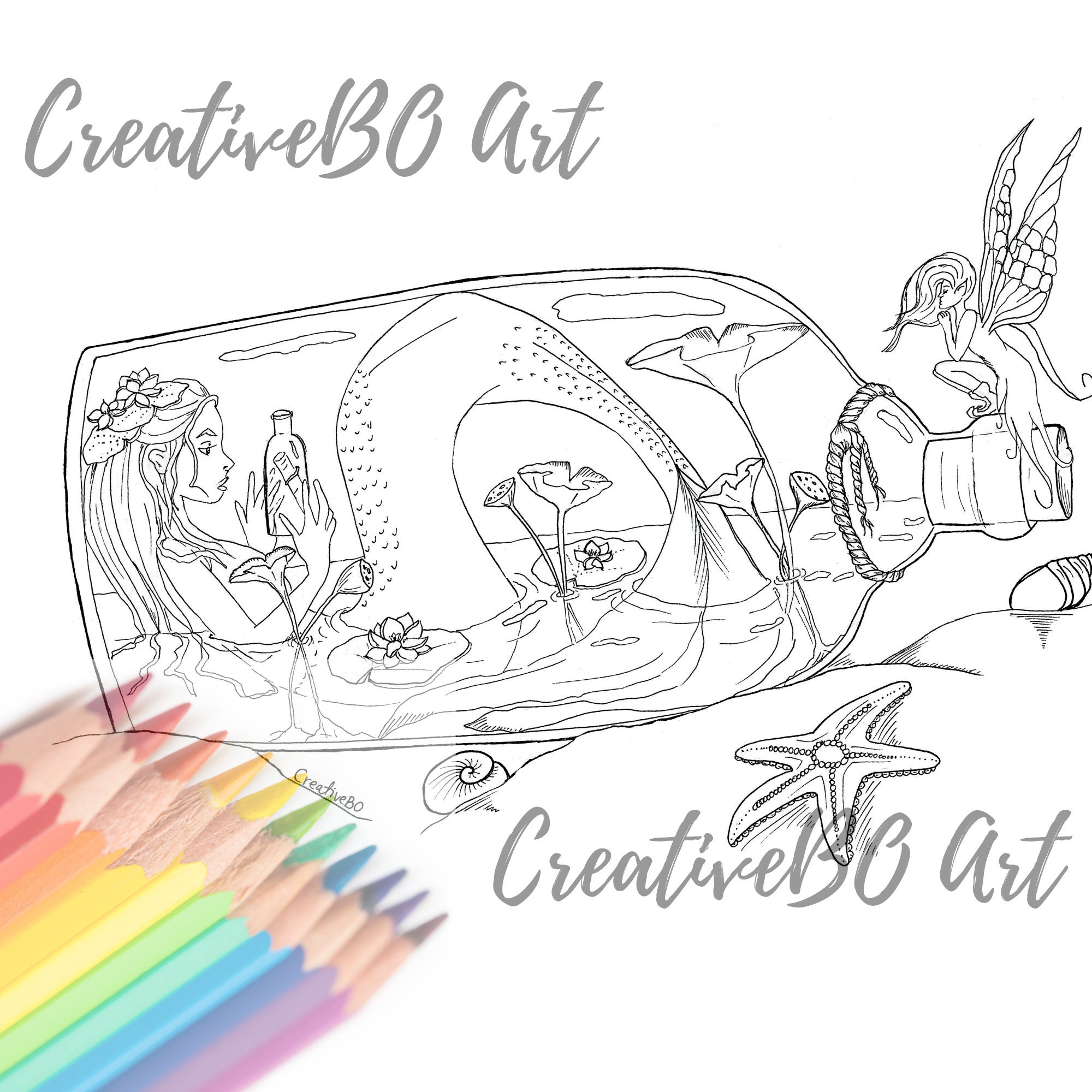 Mermaid Downloadable Coloring Page for Adults and Teens for Anxiety ...