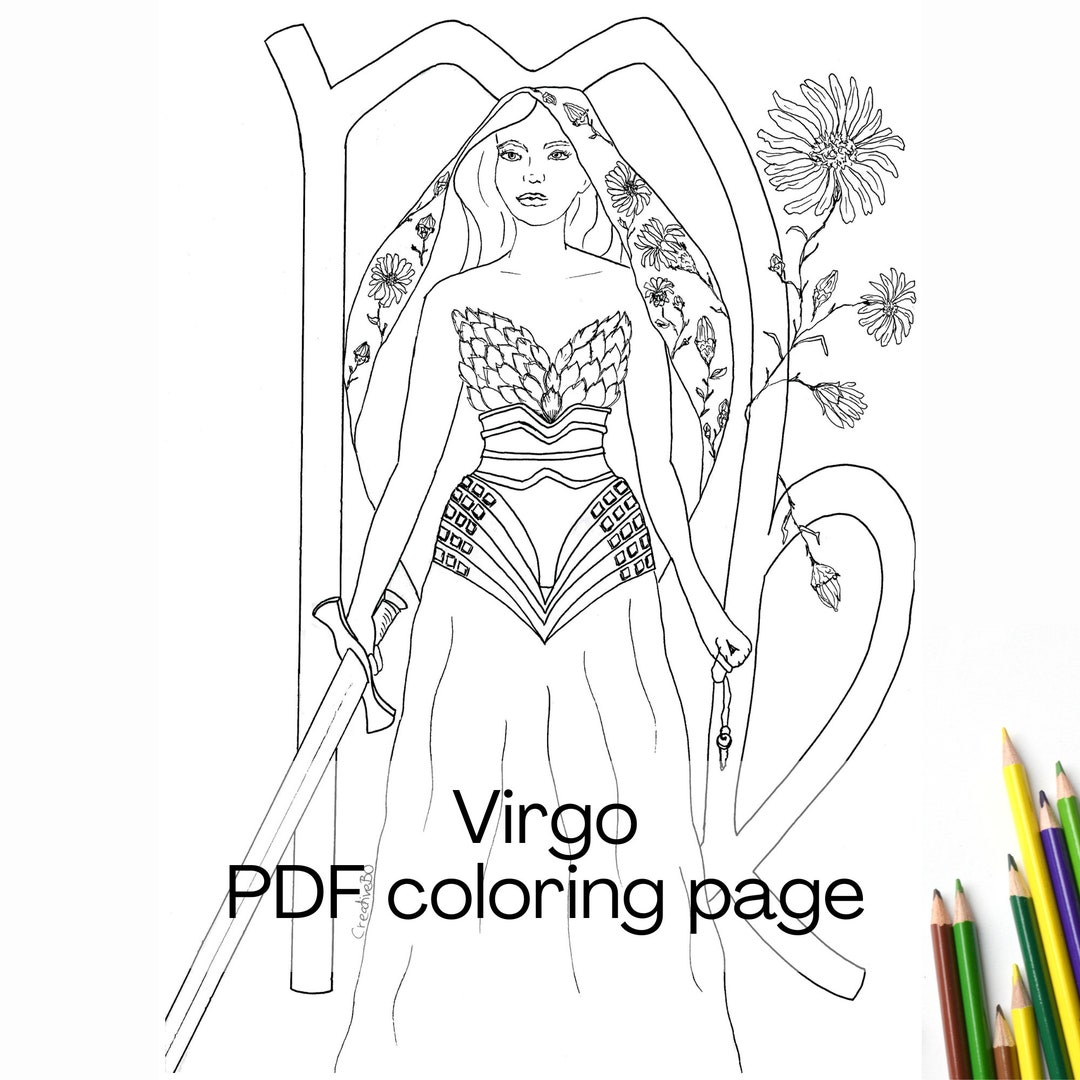 Virgo Floral Downloadable Fashion Coloring Page - PDF Printable ...