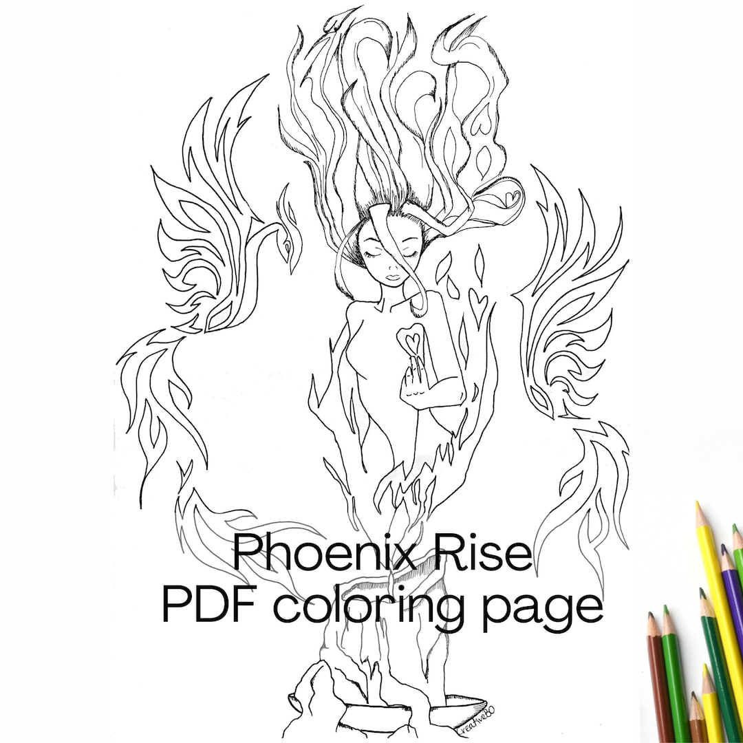 Phoenix Rise Downloadable Coloring Page for Adults and Teens for ...