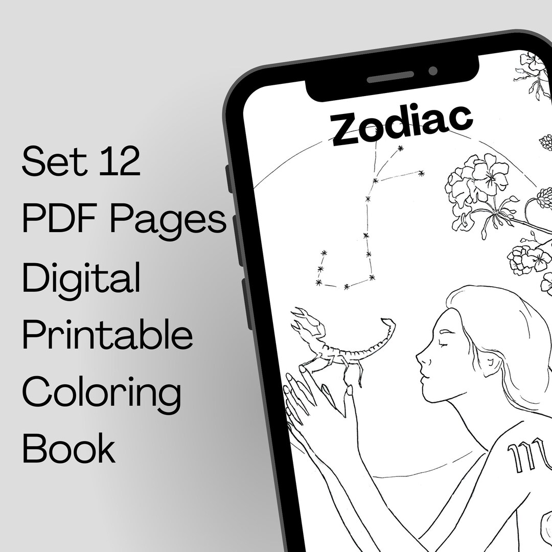 12 Astrology Set - Coloring Page Bundle With Birth Flowers -adult ...