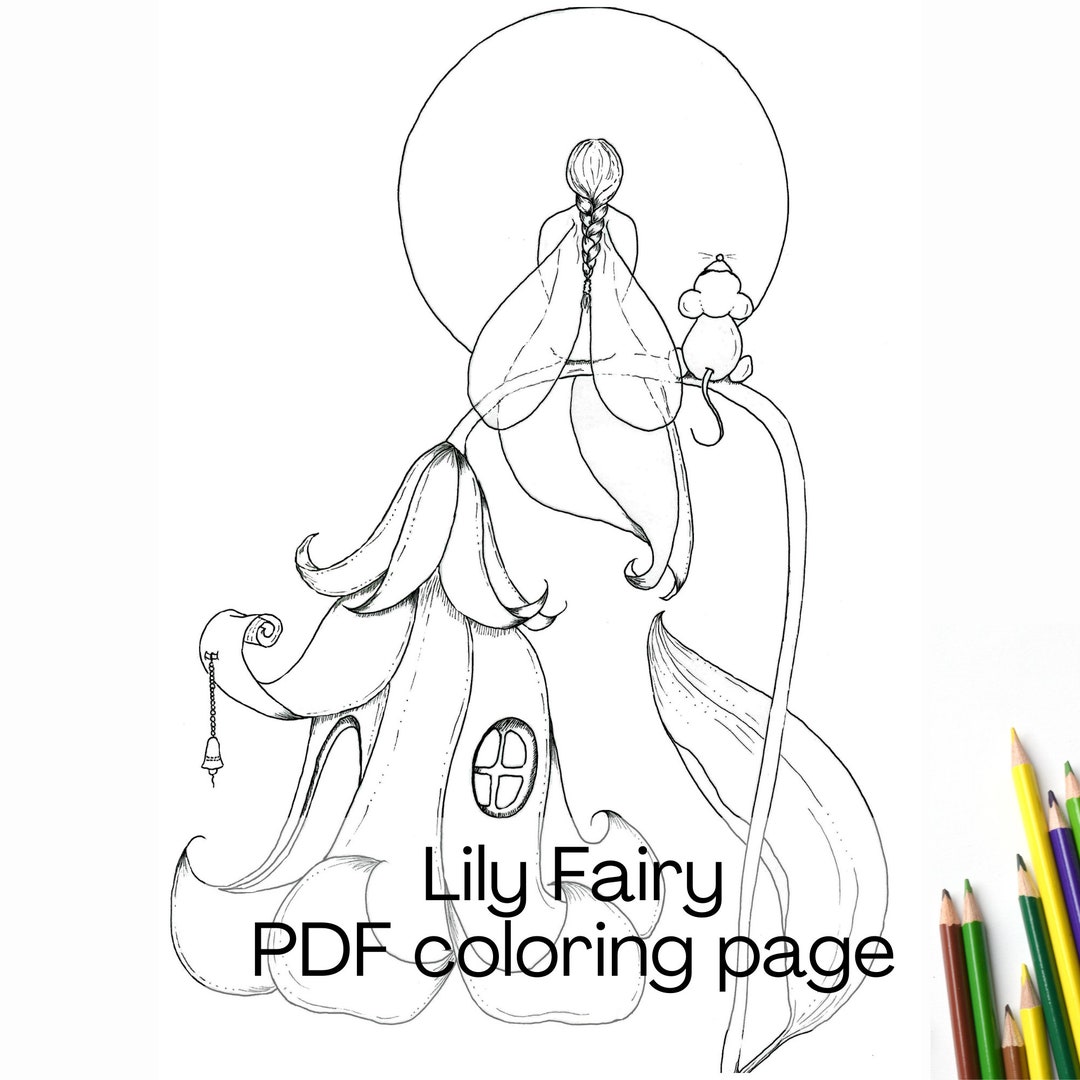 Kids' / Adults Printable Coloring Page - Lily Fairy With Tiny House-pdf ...