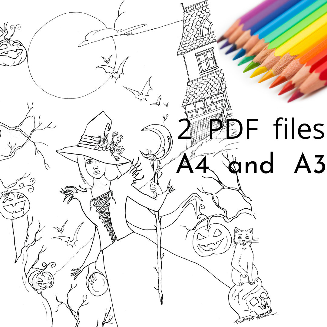 Witch Halloween Downloadable Coloring Page for Adult and Teens ...