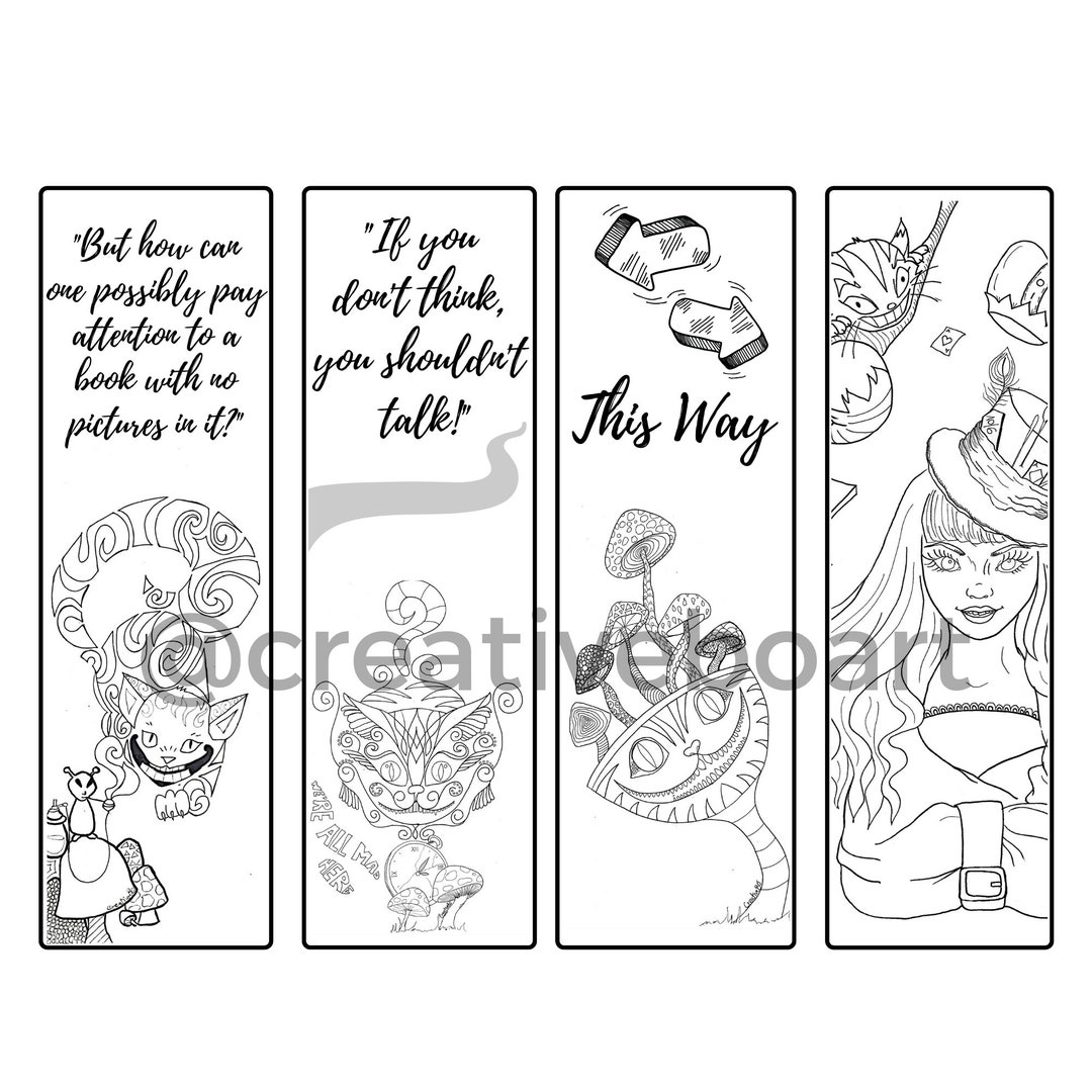 Alice in Wonderland Coloring Bookmarks set of 4 Coloring Bookmarks ...