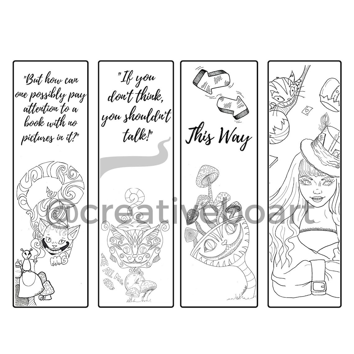 Alice in Wonderland Coloring Bookmarks · Cheshire Cat & Quotes · 4 ...