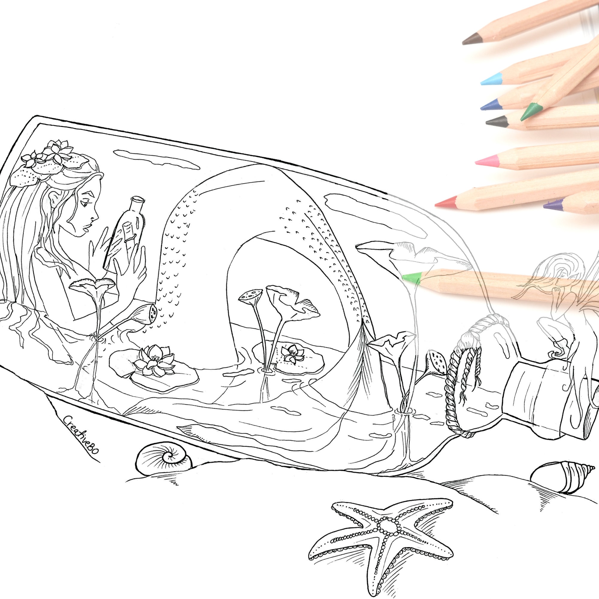 Mermaid Downloadable Coloring Page for Adults and Teens for Anxiety ...