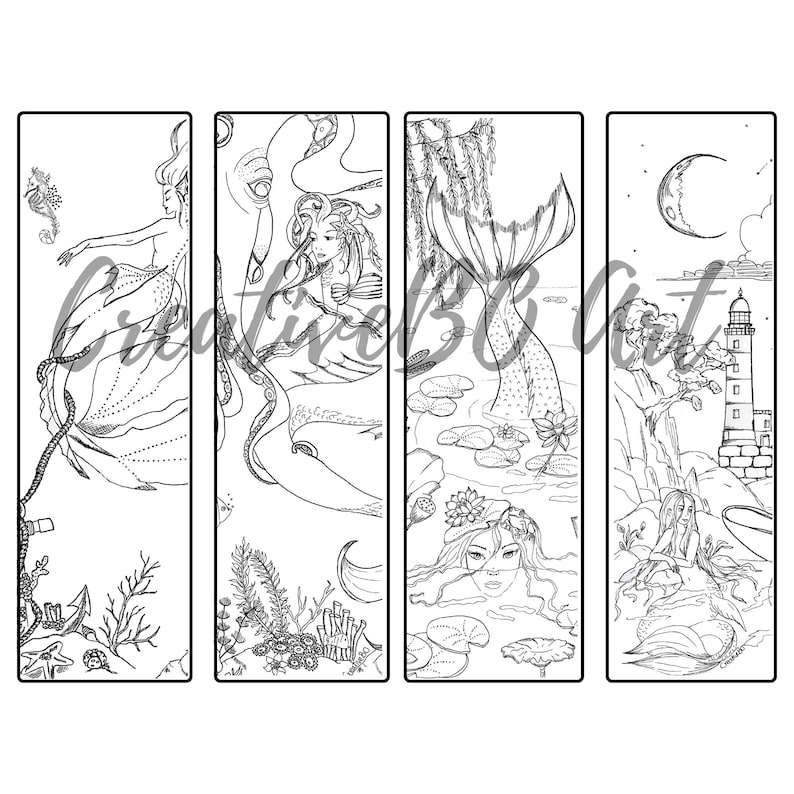 Mermaid Coloring Bookmarks · Ocean & Under the Sea Printables · 4 ...