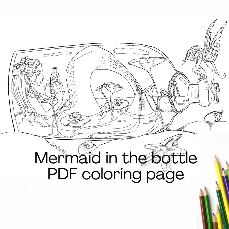 Mermaid Downloadable Coloring Page for Adults and Teens for Anxiety ...