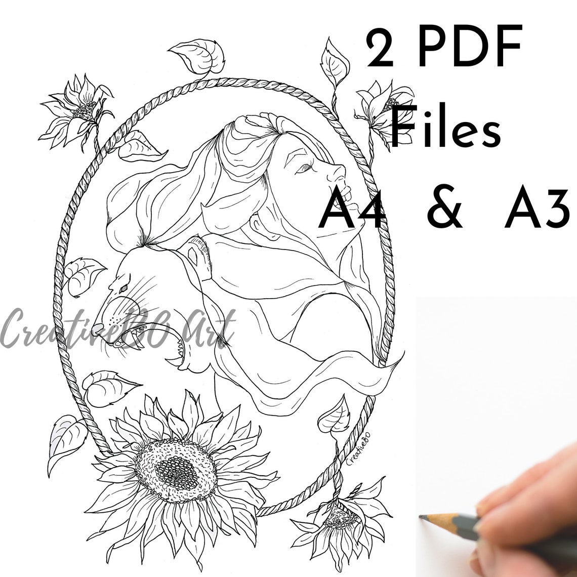 Woman Leo Zodiac Hand-drawn Coloring Page – Sunflowers Printable (PDF ...