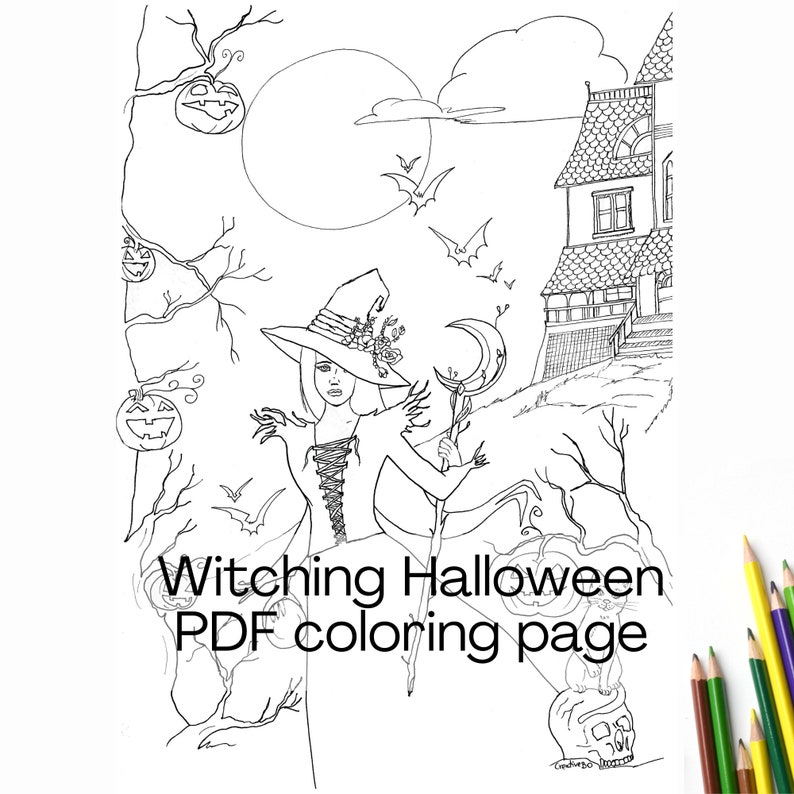 Witch Halloween Downloadable Coloring Page for Adult and Teens ...