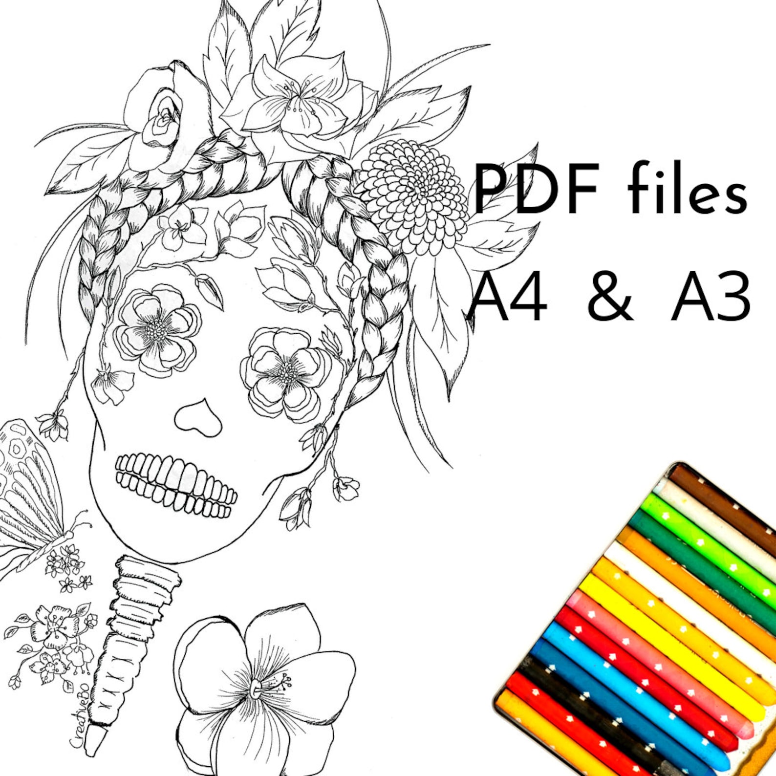 Frida Kahlo Sugar Skull Downloadable Coloring Page Print at - Etsy