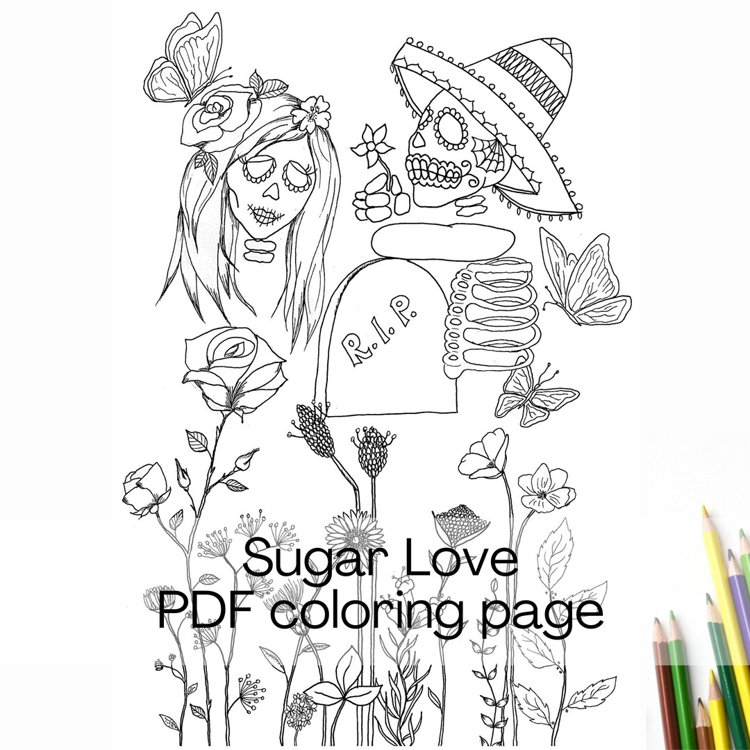Floral Sugar Skull Downloadable Coloring Page for Adults and Teens for ...
