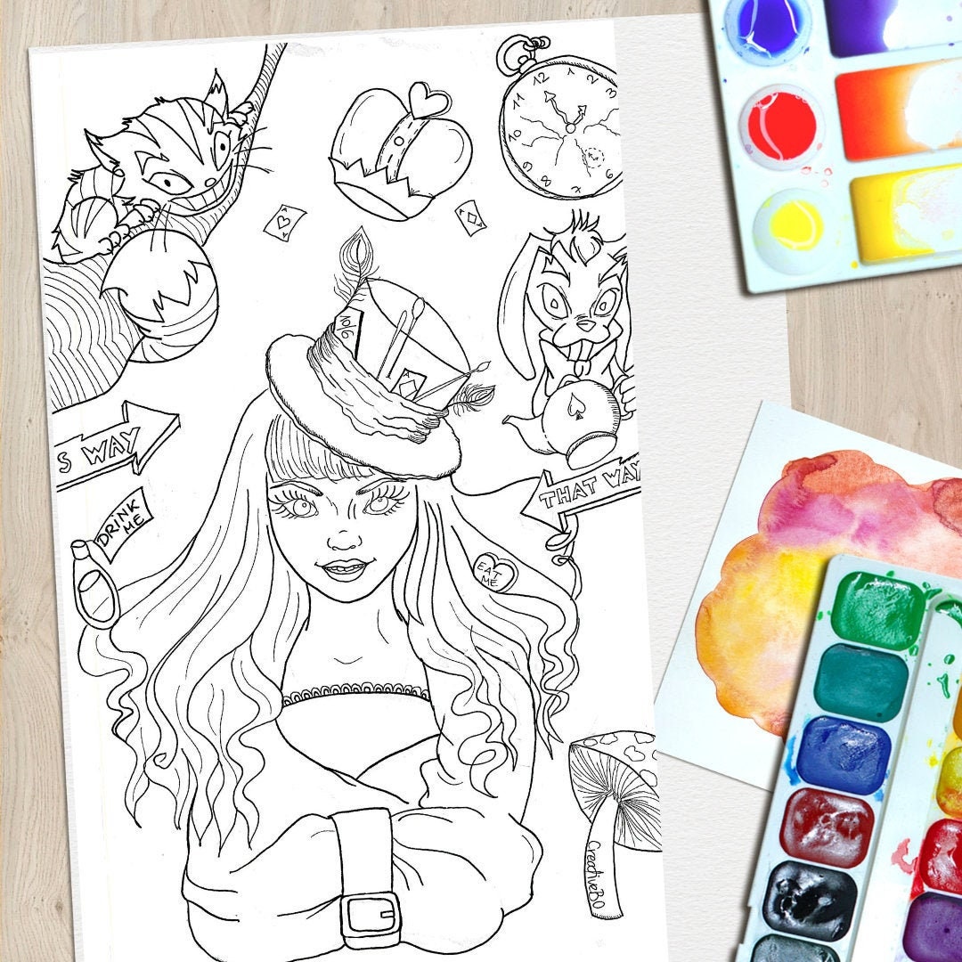 Mad Hatter Downloadable Coloring Page Alice in Wonderland Steampunk ...