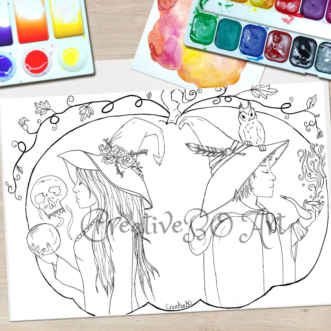 Witch Wizard Halloween Downloadable Coloring Page for Adult and Teens ...