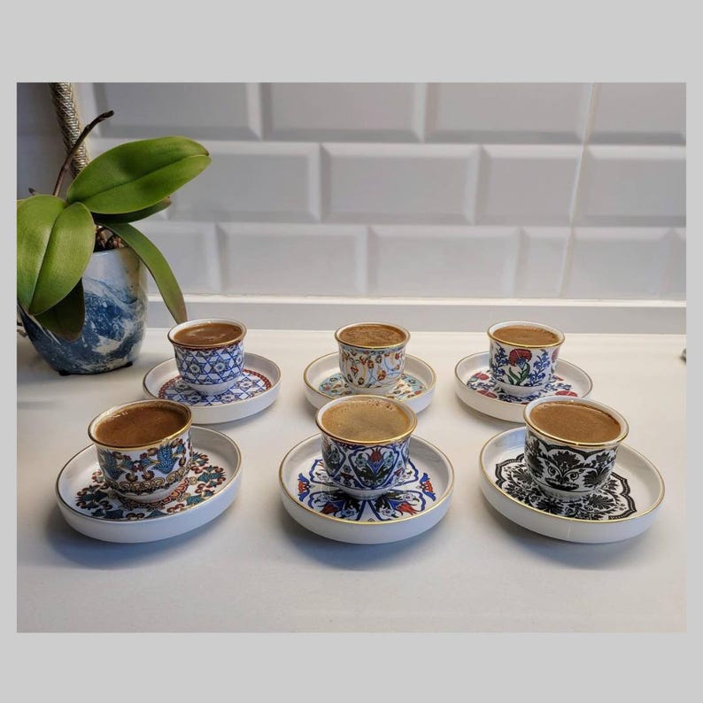 Hand-painted Turkish Coffee Cups Set | Ethnic Porcelain Espresso Cups ...