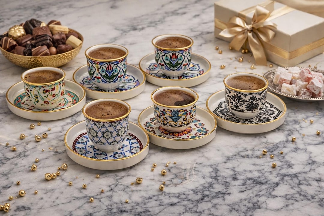 Hand-painted Turkish Coffee Cups Set | Ethnic Porcelain Espresso Cups ...