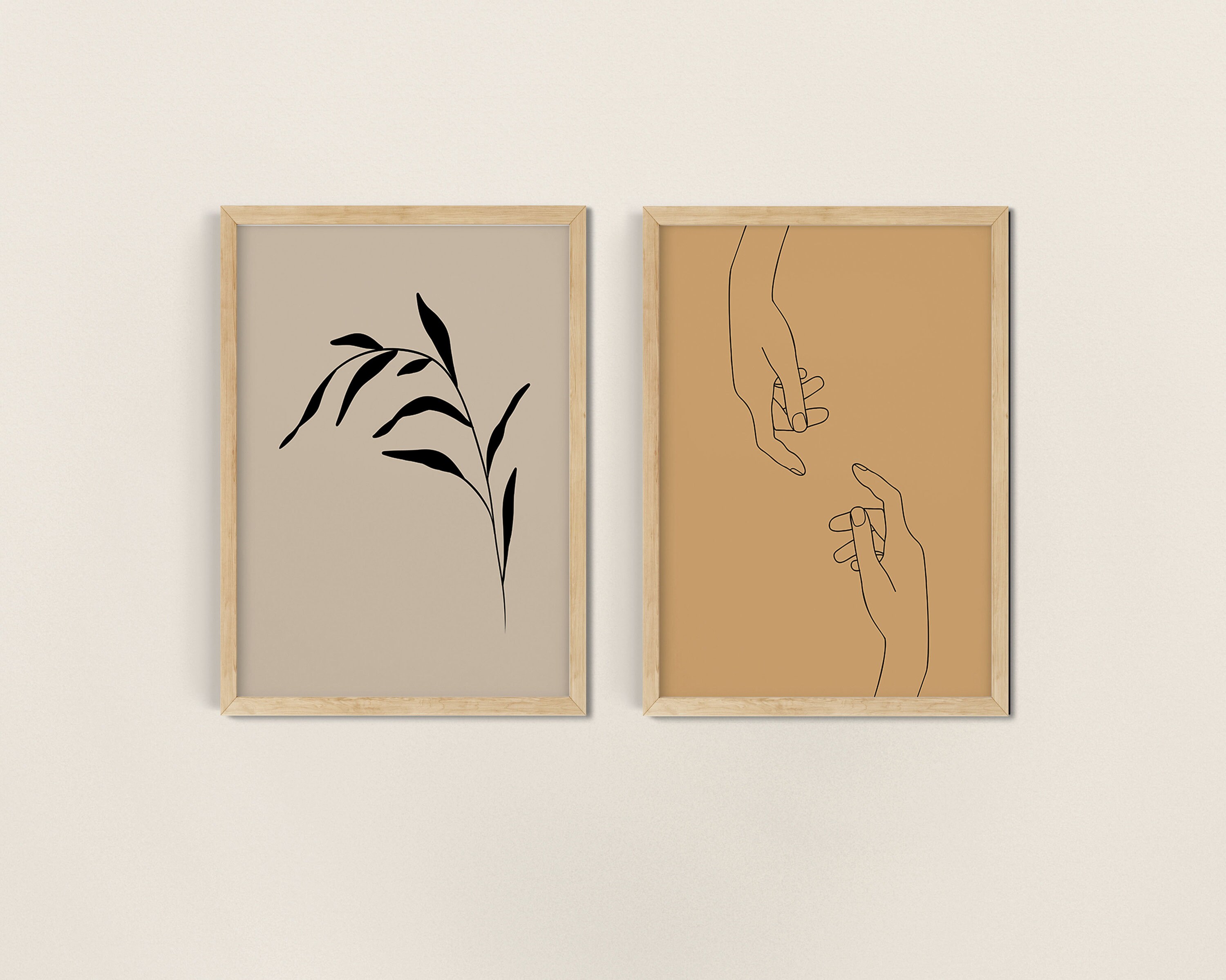 Set of 2 Abstract Line Art Prints Botanical Wall Art Hands | Etsy