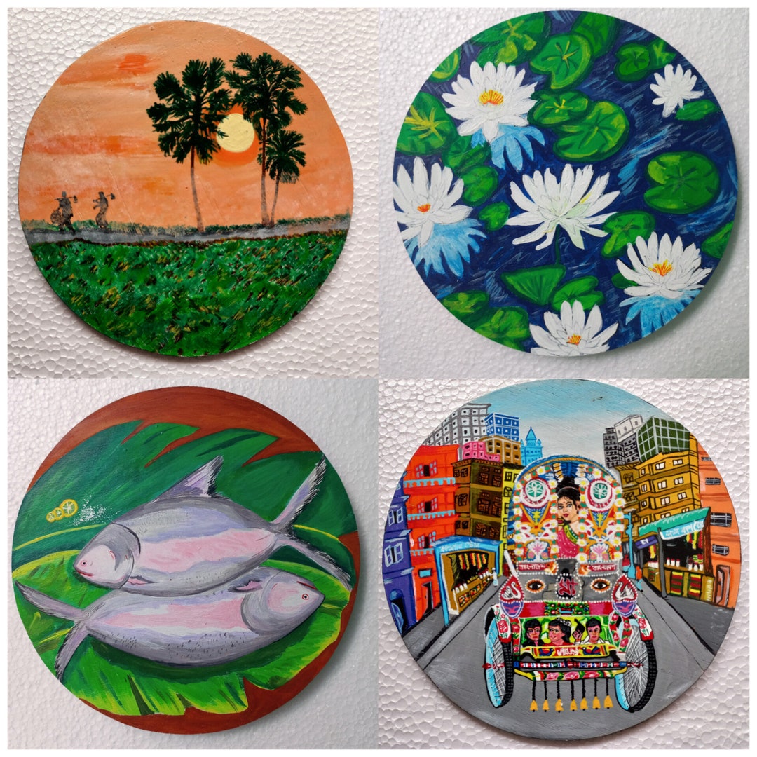 Handpainted Bangladesh Theme Wall Plates Set of 4, Bangladesh Wall Art ...