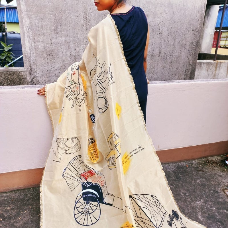 Yellow Saree Hand Painted - Etsy
