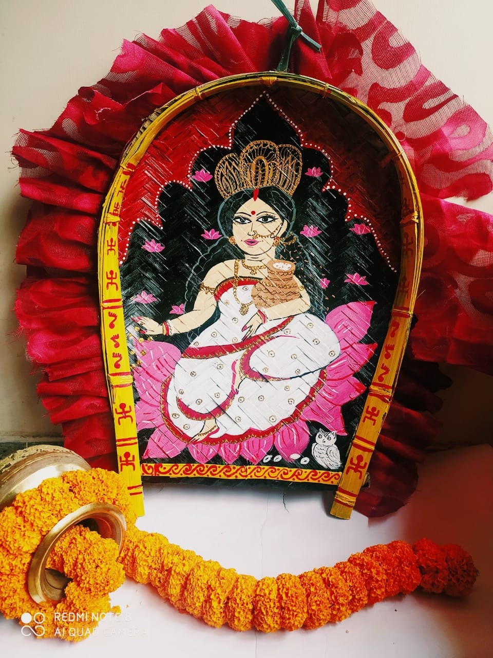 Hand Painted Kulo Art With Goddess Laxmi Bengali Art Kulo Bengali Laxmi ...