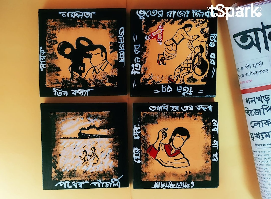 Hand Painted Satyajit Roy Art Wooden Coaters | Feluda Coasters| Bengali ...