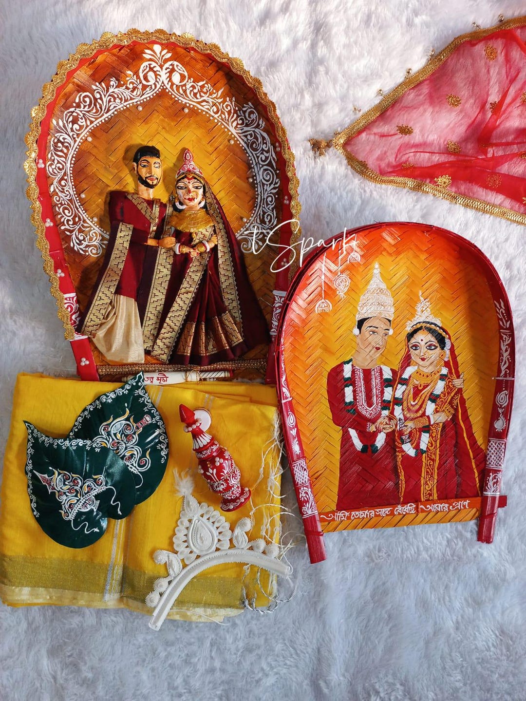 Bengali Wedding Hand Painted Bor Bou Kulo Gach Kouto Paan Pata 3D Totto ...