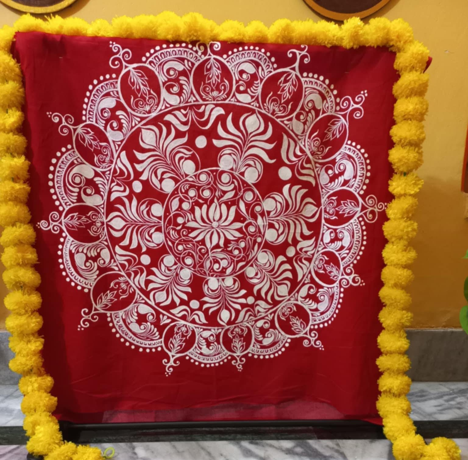 Bengali Wedding Backdrops Decor, Handpainted Alpona Art Red & White ...
