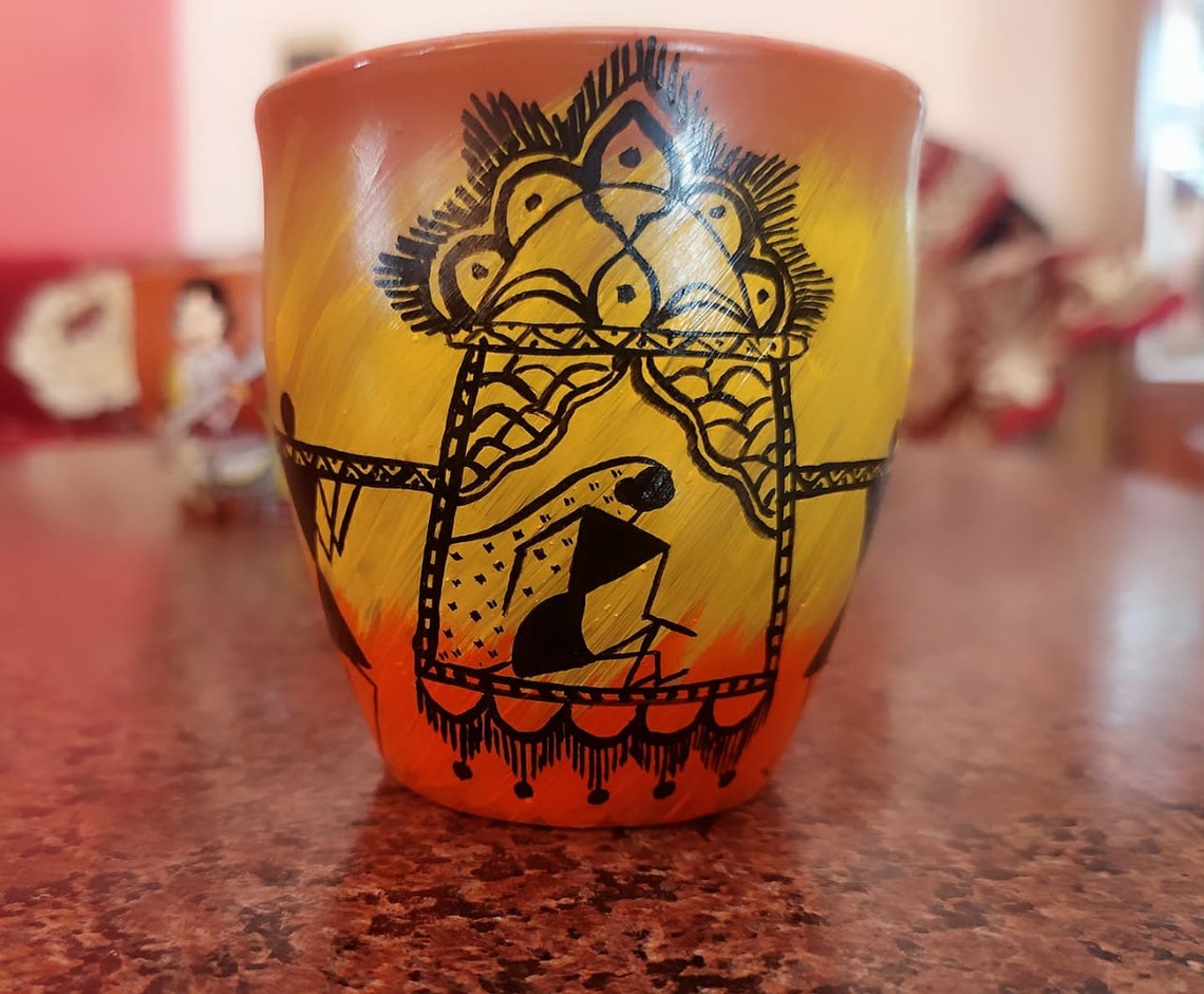 Hand Painted Indian Art Kulhad Set of 4 Without Handle Kullad Kullar ...