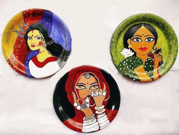 Hand Painted Indian Art Wall Hanging Plates Hand Painted | Etsy