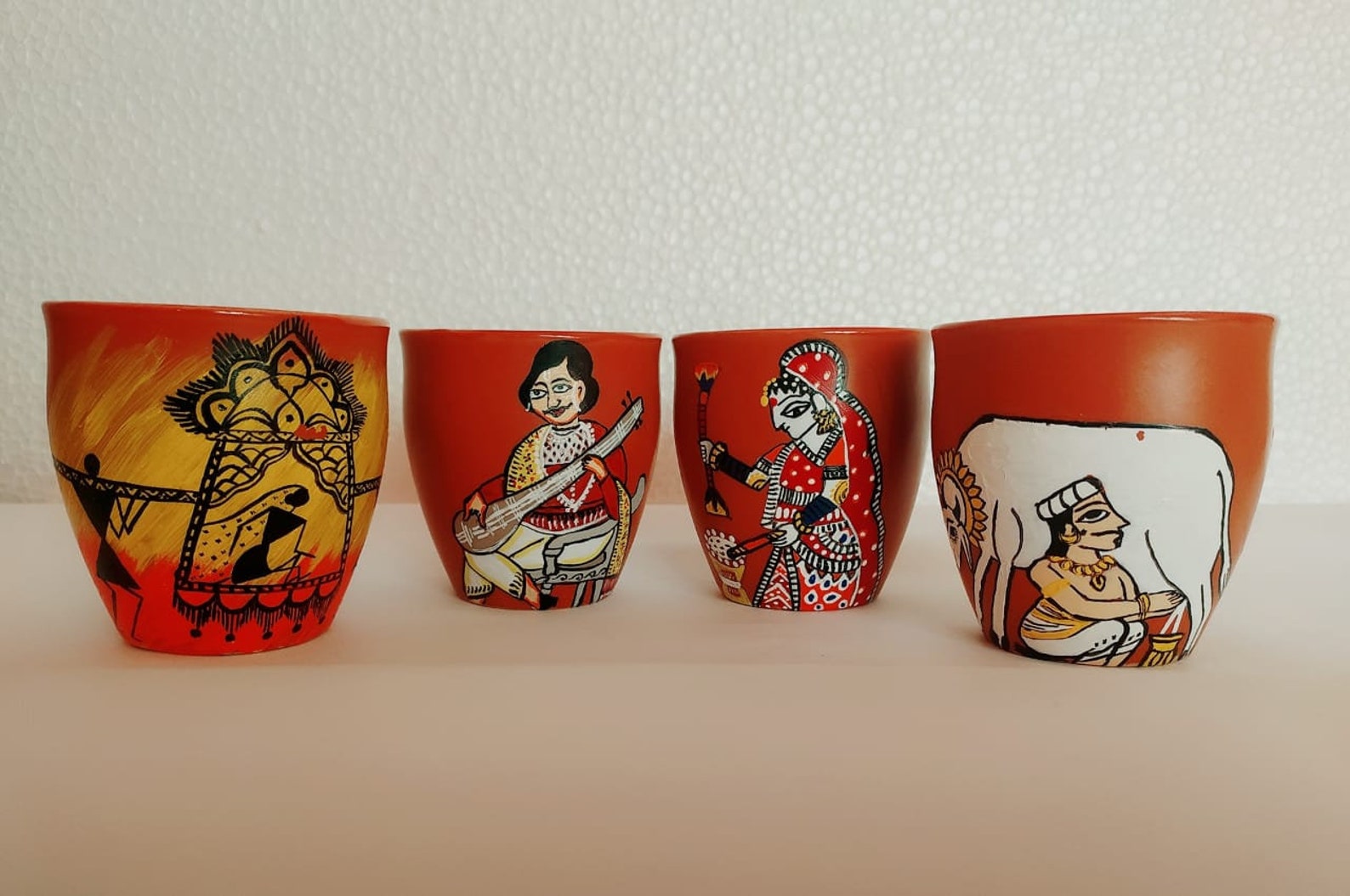 Hand Painted Indian Art Kulhad Set of 4 Without Handle | Kullad| Kullar ...