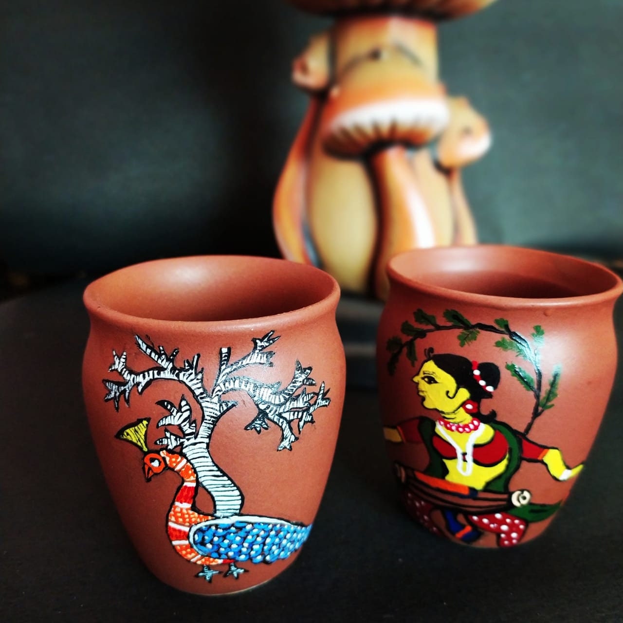 Hand Painted Designer Kullad With Handle on Indian Art /earthern Tea ...