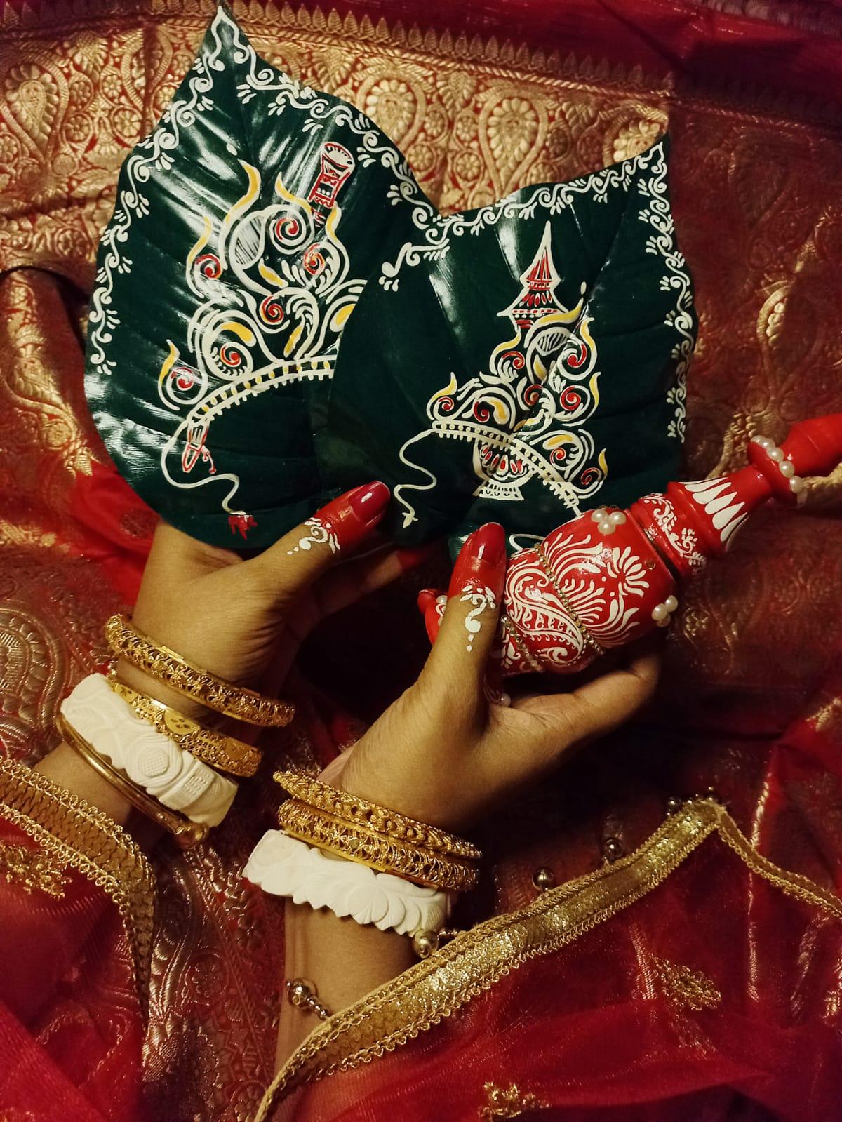 Bengali Wedding Hand Painted Bor Bou Kulo Gach Kouto Paan Pata 3D Totto ...