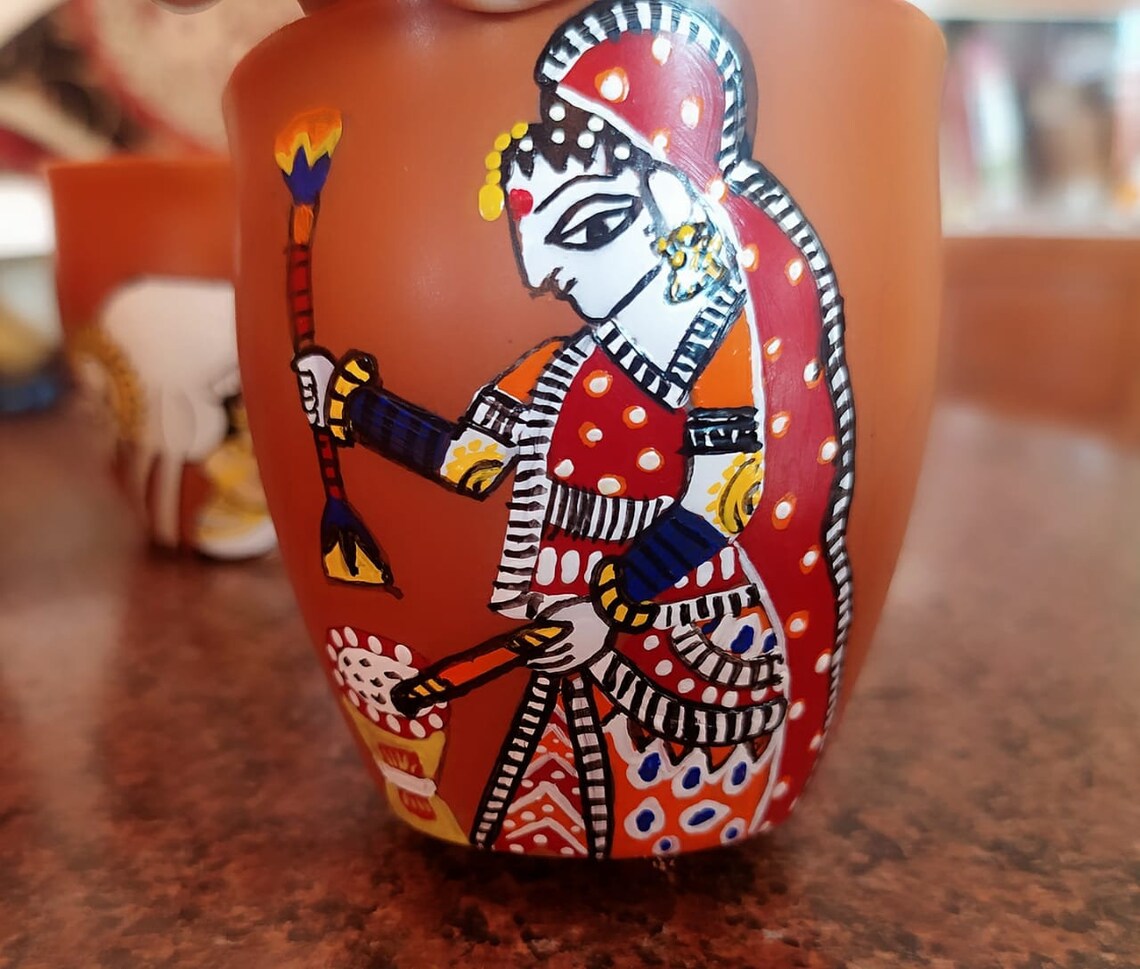 Hand Painted Indian Art Kulhad Set of 4 Without Handle Kullad Kullar ...