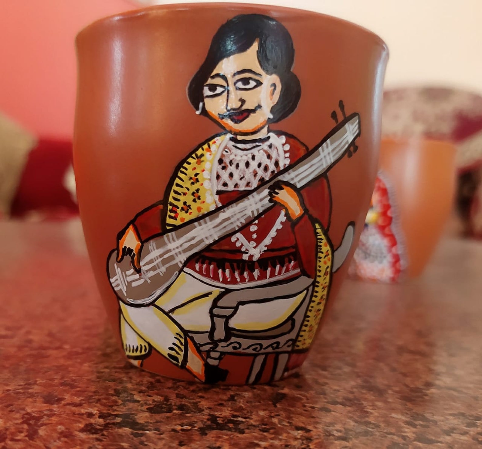 Hand Painted Indian Art Kulhad Set of 4 Without Handle Kullad Kullar ...