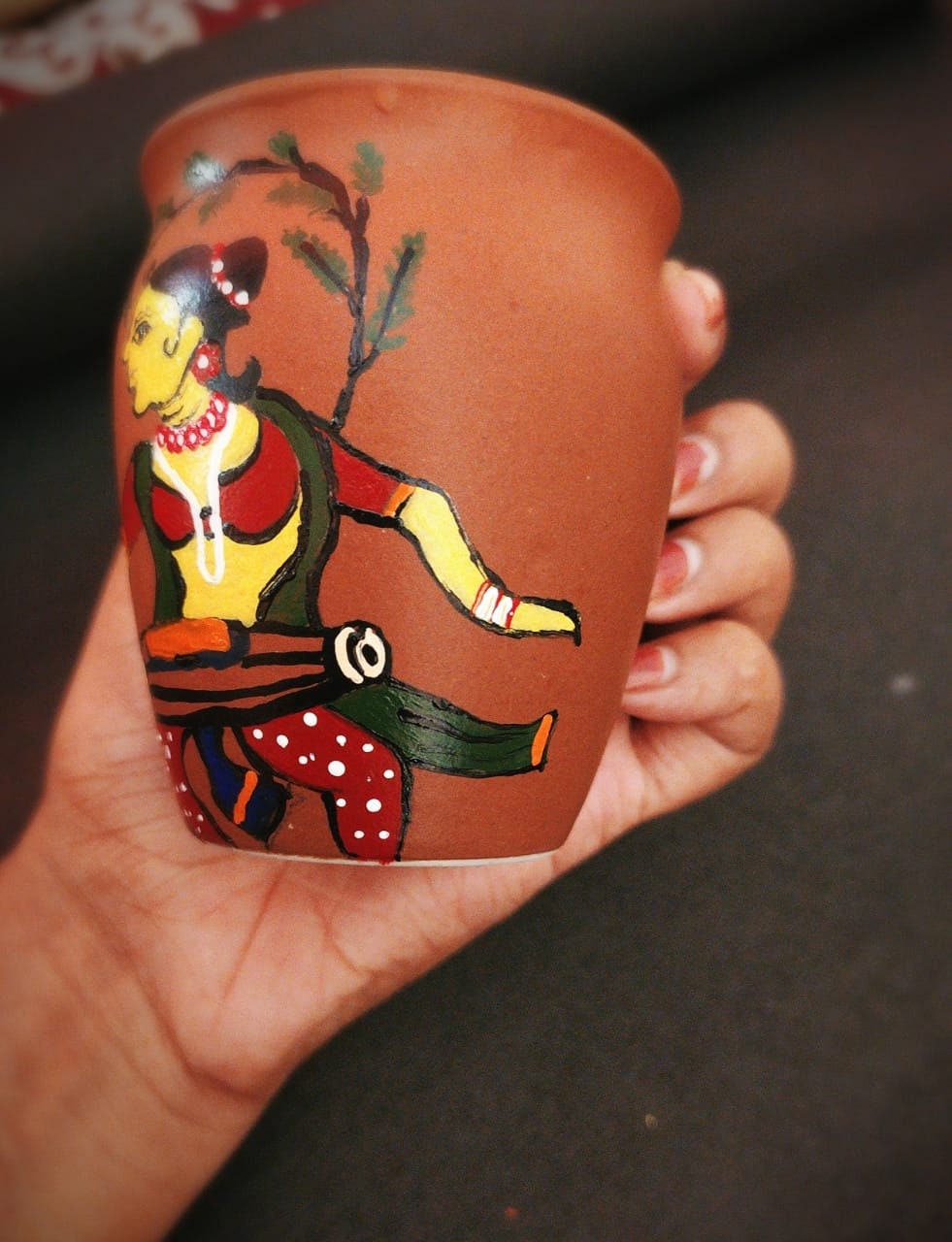 Hand Painted Designer Kullad With Handle on Indian Art /earthern Tea ...