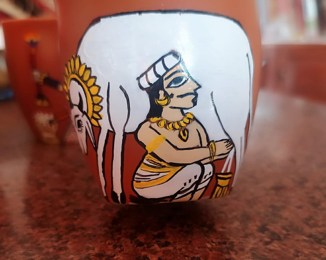 Hand Painted Indian Art Kulhad Set of 4 Without Handle Kullad Kullar ...