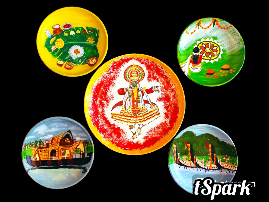 Kerala Art, Handpainted Kerala Wall Plates Set of 5, Kerala Wall Decor ...