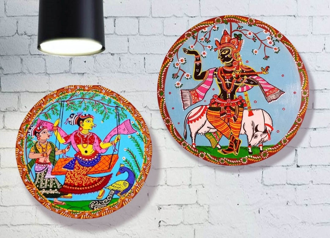 Radha Krishna Wall Plates Set Based on Hand Painted Odiya - Etsy