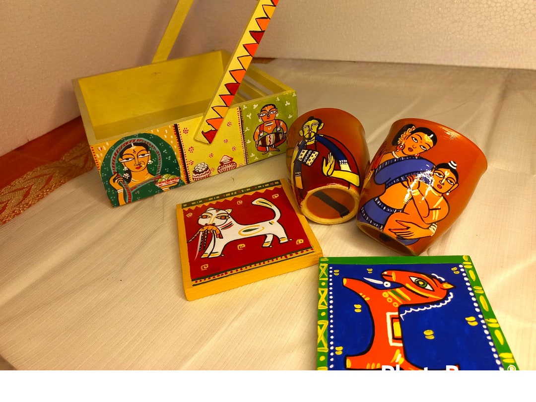 Hand Painted Jamini Roy Paint Kulhad Coaster Set Along With Jamini Roy ...