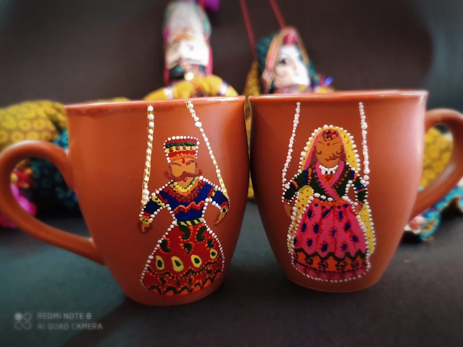 Hand Painted Pair Kulhad with Handle/Earthern tea cups / | Etsy