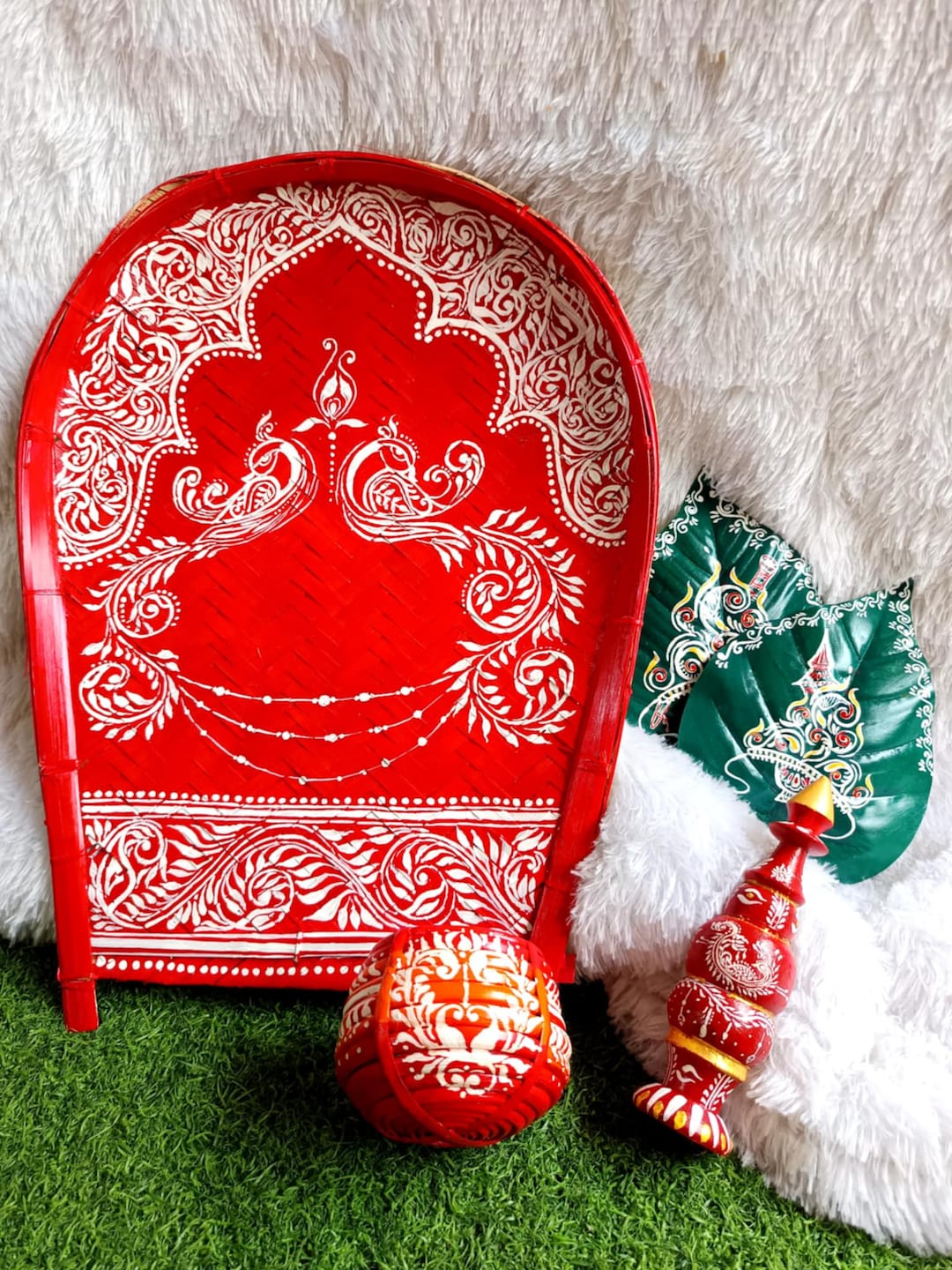 Hand Painted Kolka Art Kulo Gachkouto Paan Pata Kunko for Bengali ...
