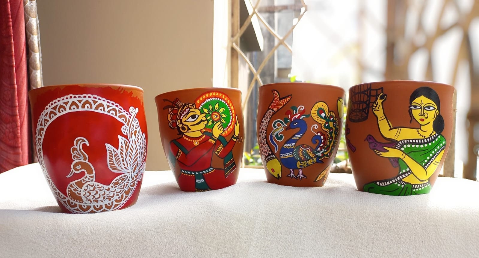 Handpainted Indian Art Kullad 200ml Set of 4 Without Handle, Festive ...