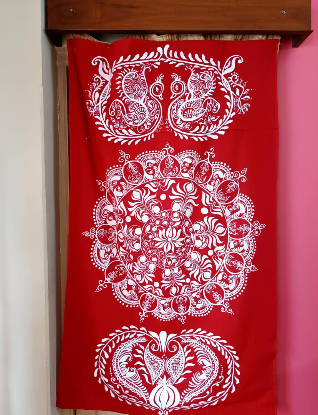 Bengali Wedding Backdrops Decor, Handpainted Alpona Art Red & White ...