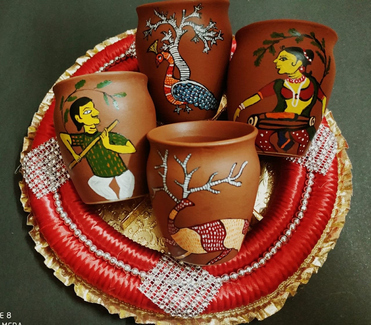 Hand Painted Designer Kullad With Handle on Indian Art /earthern Tea ...