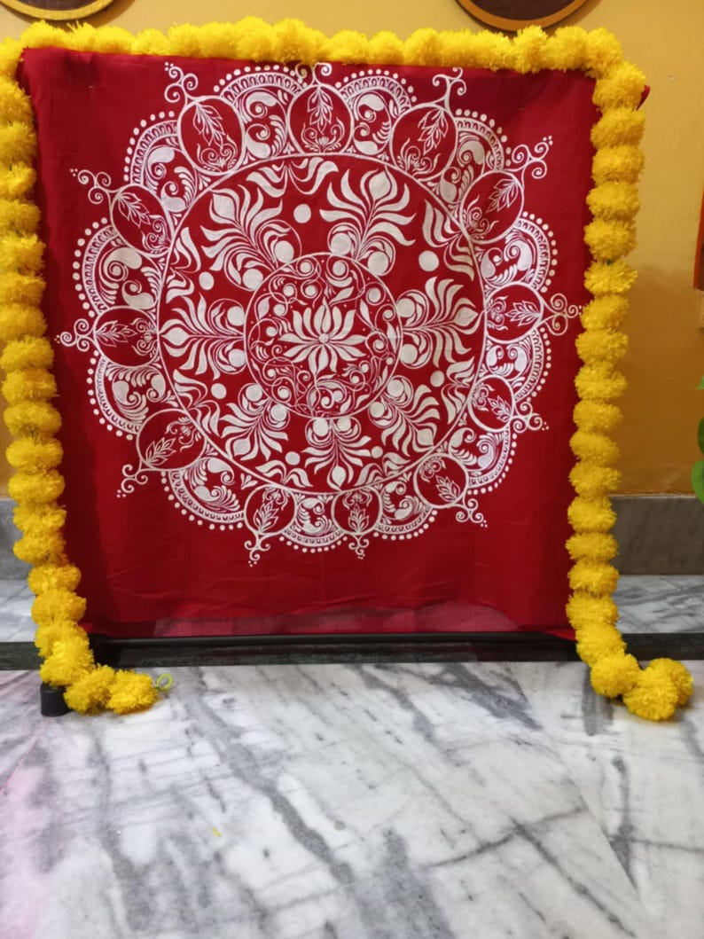 Bengali Wedding Backdrops Decor, Handpainted Alpona Art Red & White ...