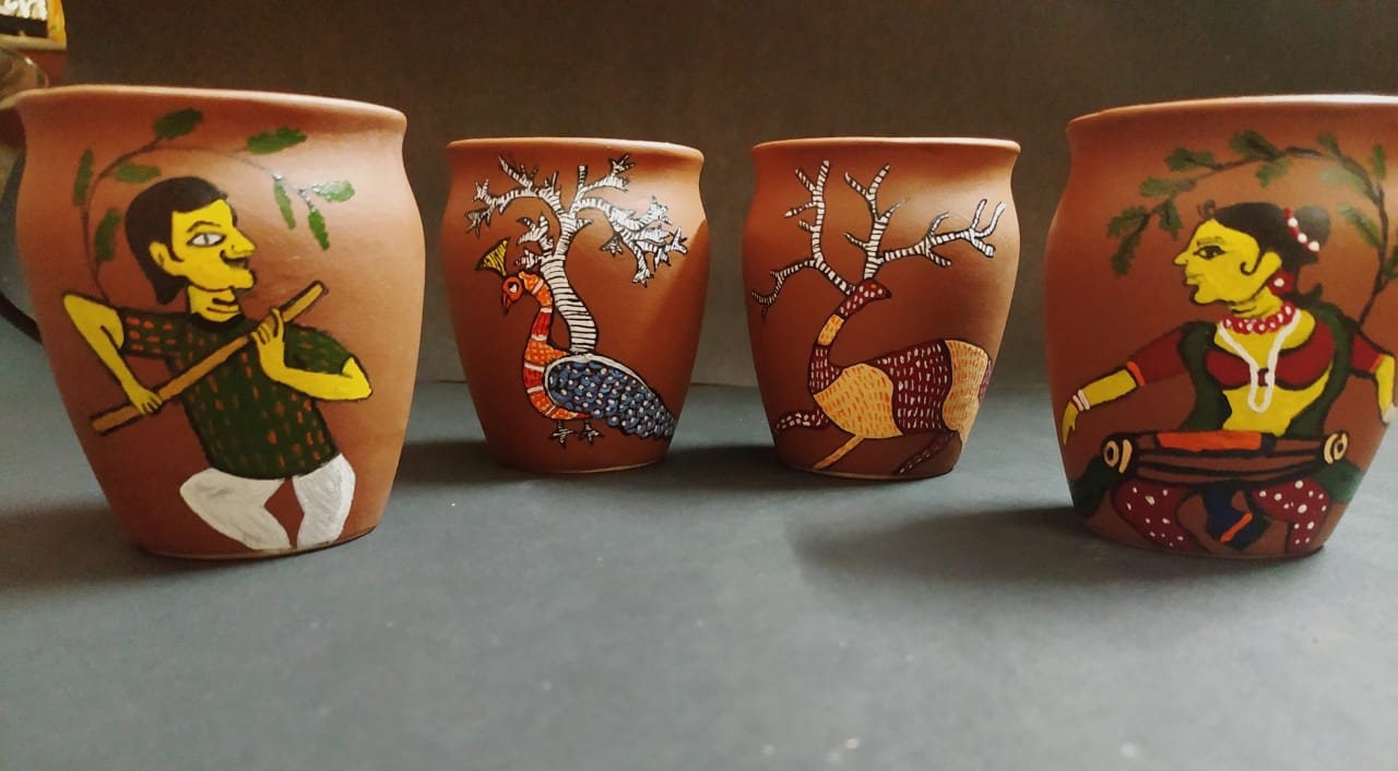 Hand Painted Designer Kullad With Handle on Indian Art /earthern Tea ...