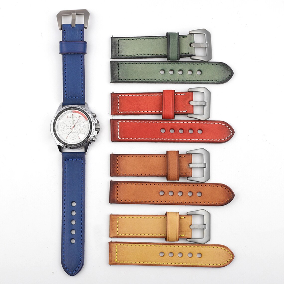 Leather Watch Strap 20mm 22mm 24mm Watch Band Blue Brown Green - Etsy