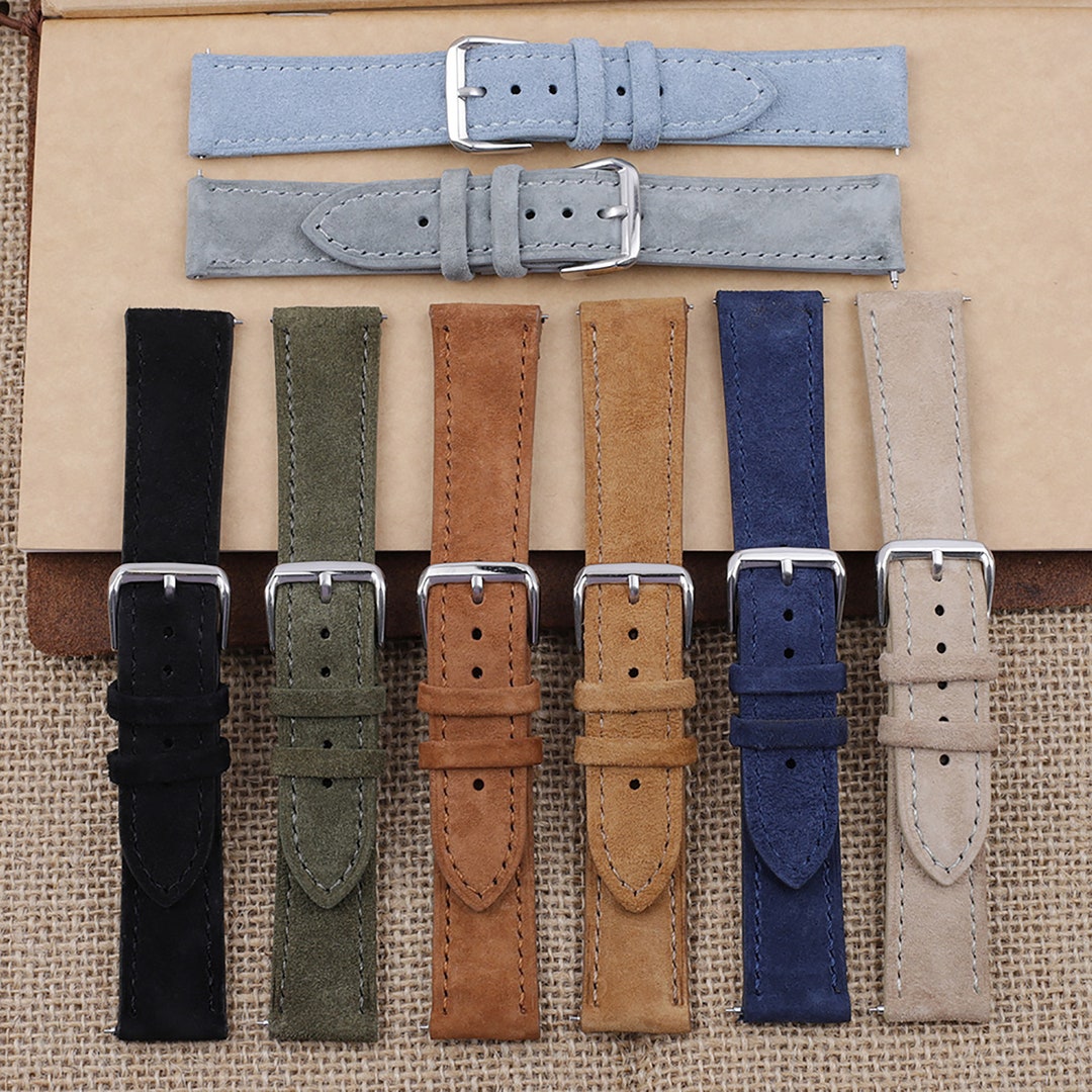 Suede Watch Strap Grey Green Blue Brown Tan Beige Black Colors Leather ...
